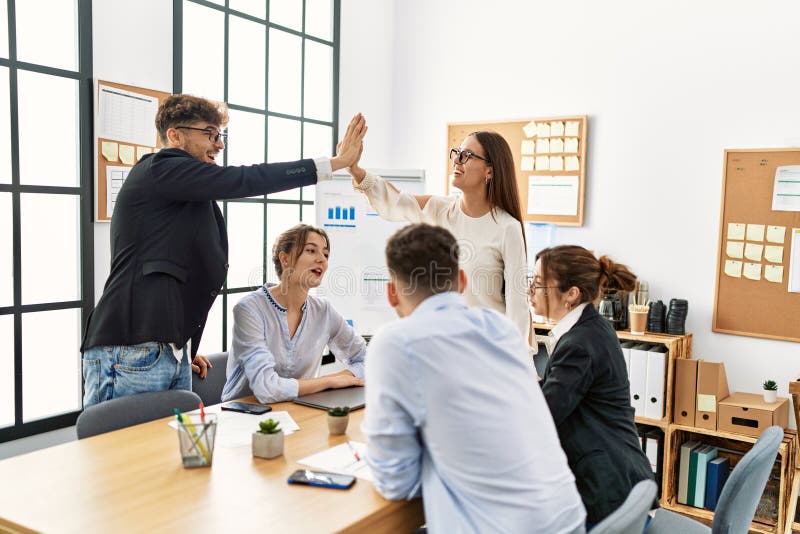 Two Workers Smiling Happy High Five during Meeting at the Office Stock ...