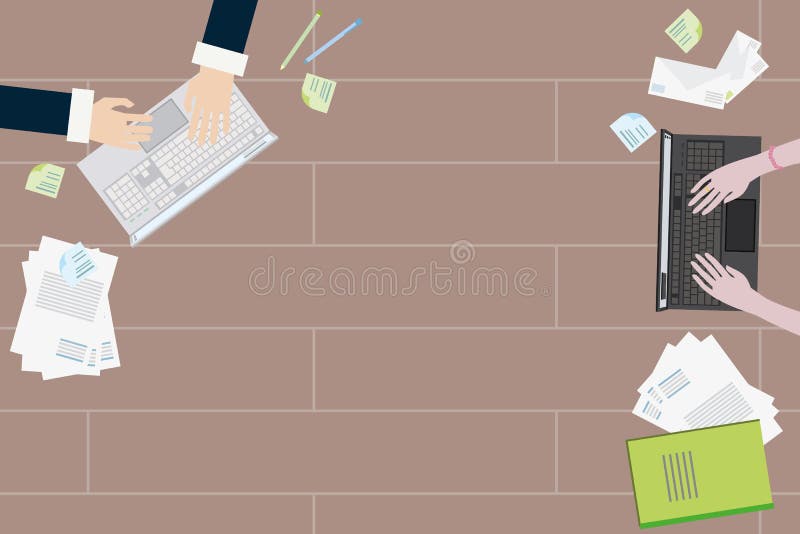 Two Workers Work Together at a Table on Laptops Stock Vector ...