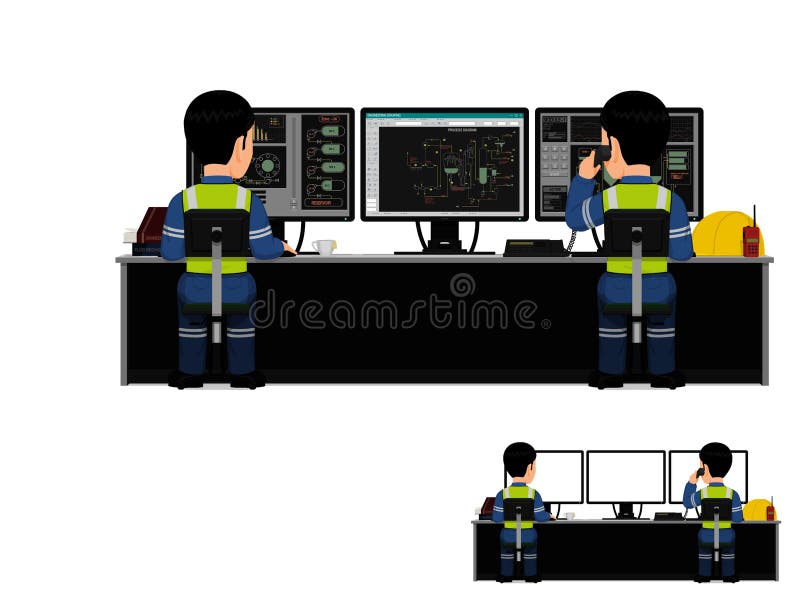 Two Workers are Working in Control Room Stock Vector - Illustration of ...