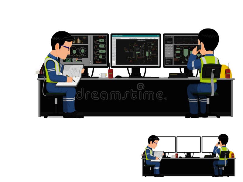 Two Workers are Working in Control Room Stock Vector - Illustration of ...