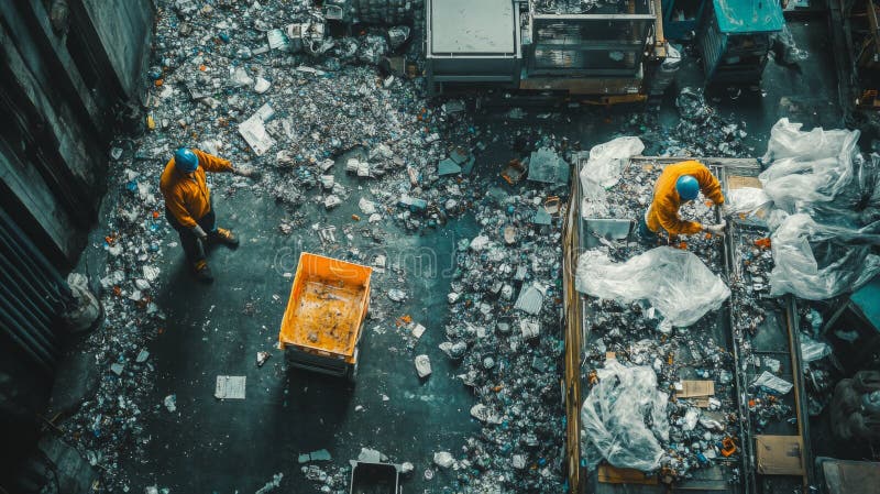 Workers Sort through Recycling in a Large Warehouse Stock Image - Image ...