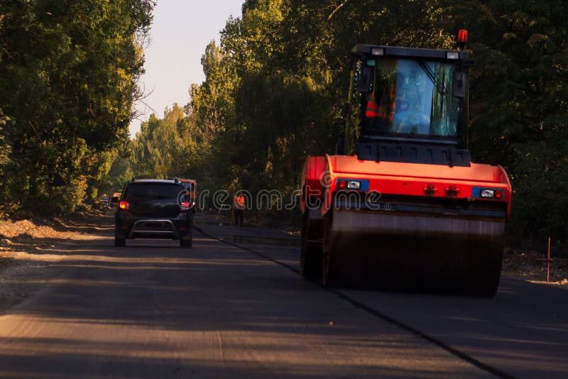Two Working Road Rollers Making New Road Stock Image - Image of yellow ...