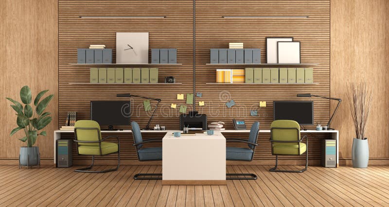 Two Workstation in a Modern Office with Pc Stock Illustration ...