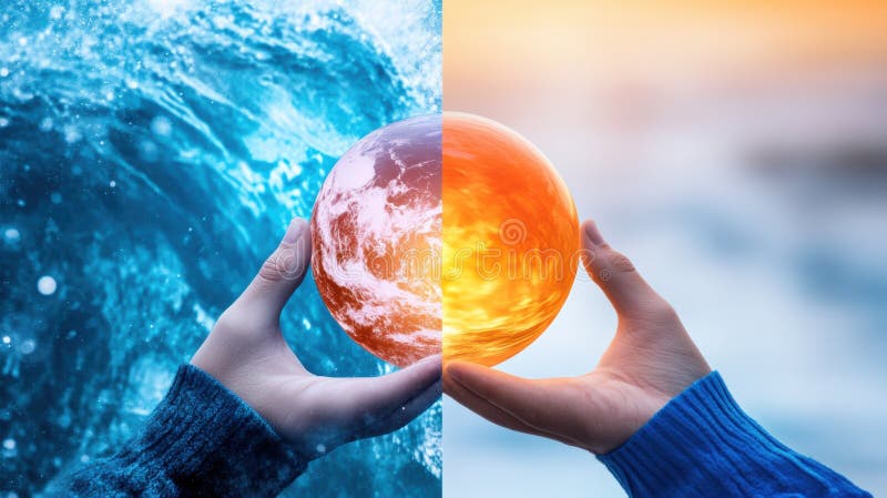 Two Worlds in Balance: Water and Fire Elements in Harmony, AI Stock ...