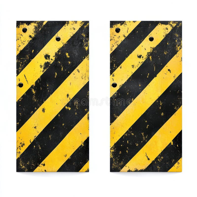 Two Worn Yellow and Black Warning Signs Industrial Background Stock ...