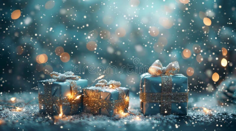 Two Wrapped Presents on Table with Blue Background Stock Photo - Image ...