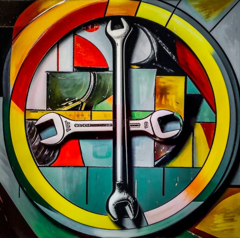 Two Wrenches on a Colored Background.Cubism. Stock Illustration ...