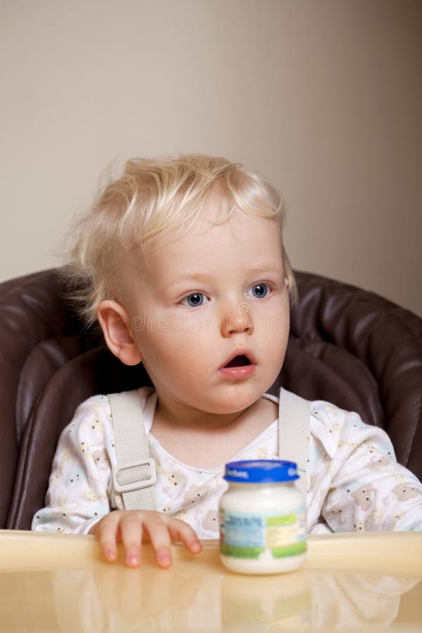 Two Year Baby Boy Sitting at the Dinner Table Stock Image - Image of ...