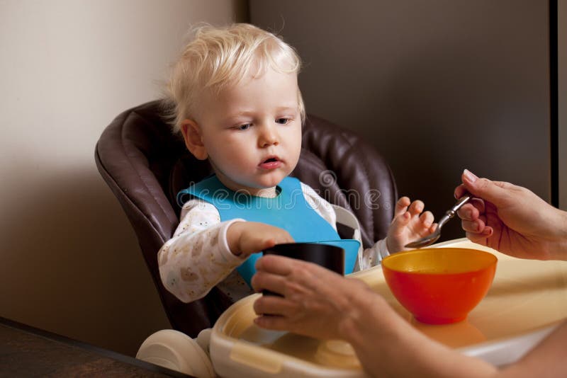 Two Year Baby Boy Sitting at the Dinner Table Stock Image - Image of ...