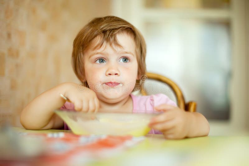 Two-years Child Eats from Plate Stock Image - Image of people, lunch ...