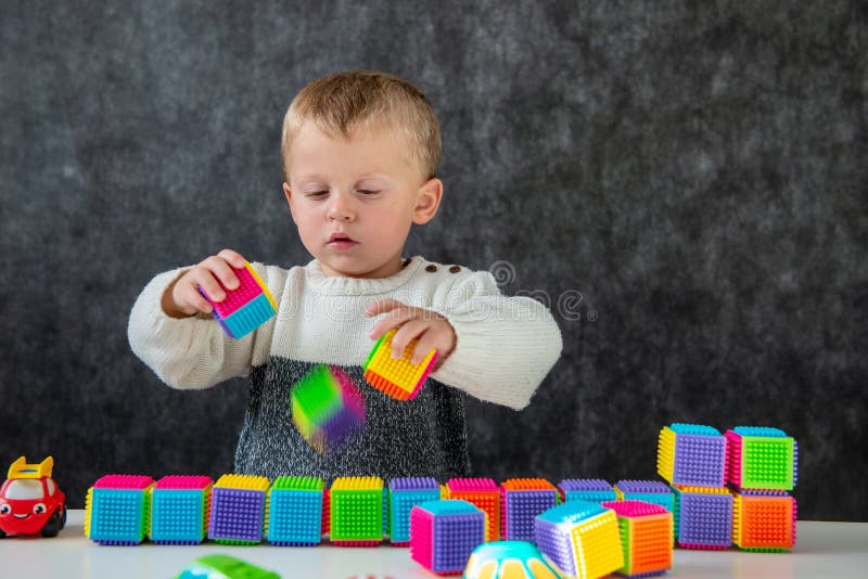 Two Years Old Baby Playing with Cubes Stock Image - Image of caucasian ...