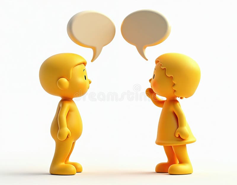 Two Yellow Cartoon Characters, Boy, Girl, Engage in Conversation Using ...