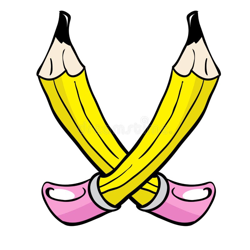 Two Cartoon Yellow Pencils With Rubber Stock Vector - Illustration of ...