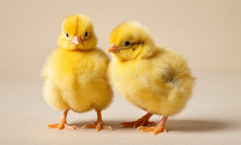 Two Yellow Chicks Standing on a Beige Background Stock Illustration ...