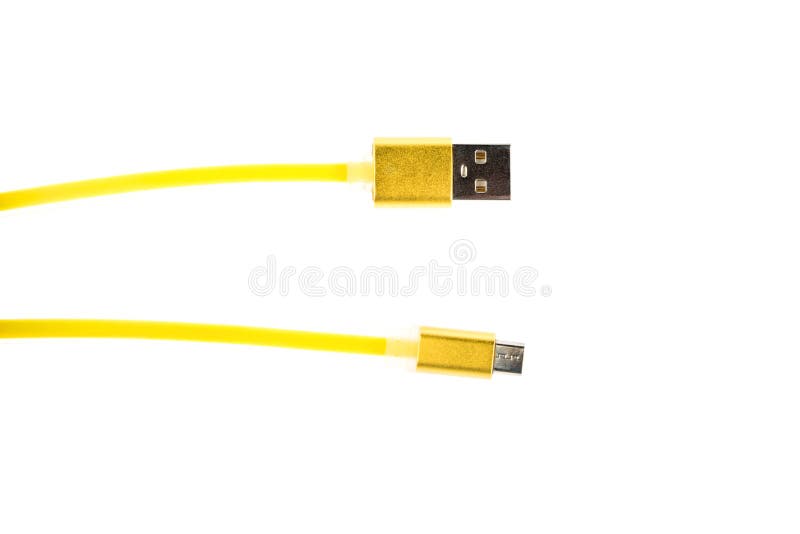 Yellow Usb Connector Cable on White Isolated Background. Horizontal ...
