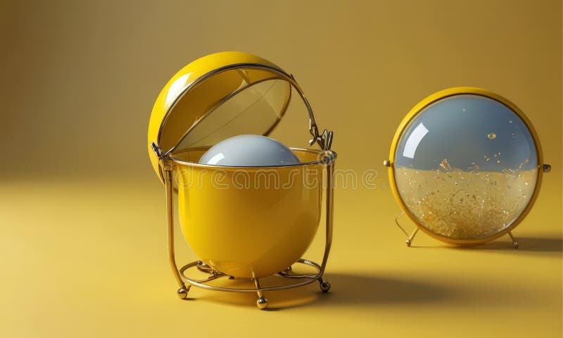 Two Yellow Containers with Open Lids, One Containing Blue Ball and the ...
