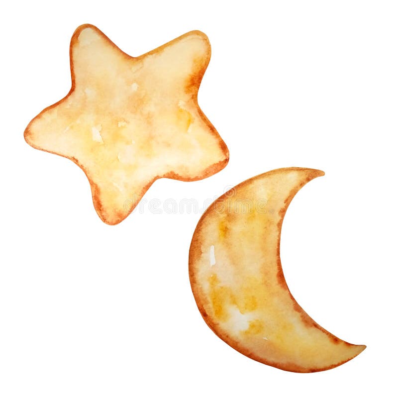 Two Yellow Cookie Star and Moon Stock Illustration - Illustration of ...