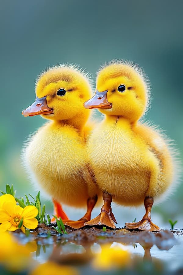 Two Yellow Ducks Standing Next To Each Other Stock Image - Image of ...
