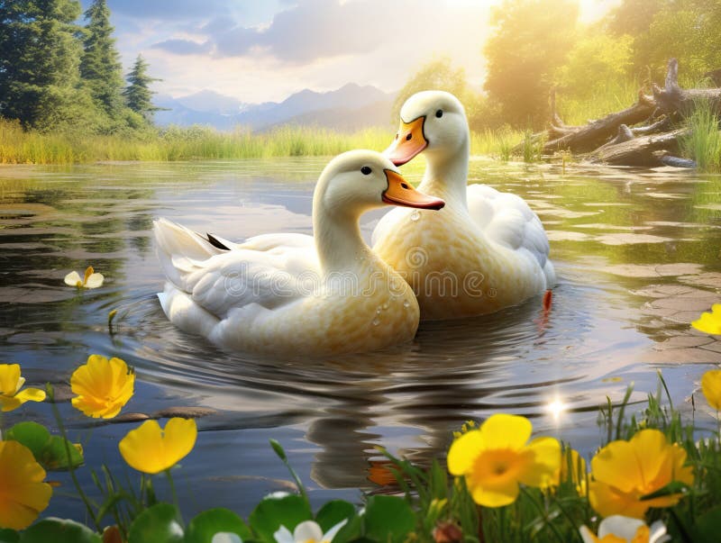 Two yellow ducks stock illustration. Illustration of white - 293693597