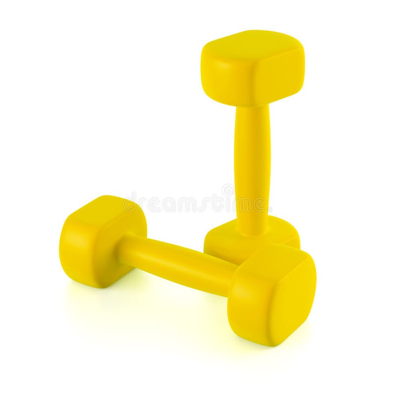 Yellow Dumbbell is Located on the Wooden Floor. Stock Image - Image of ...