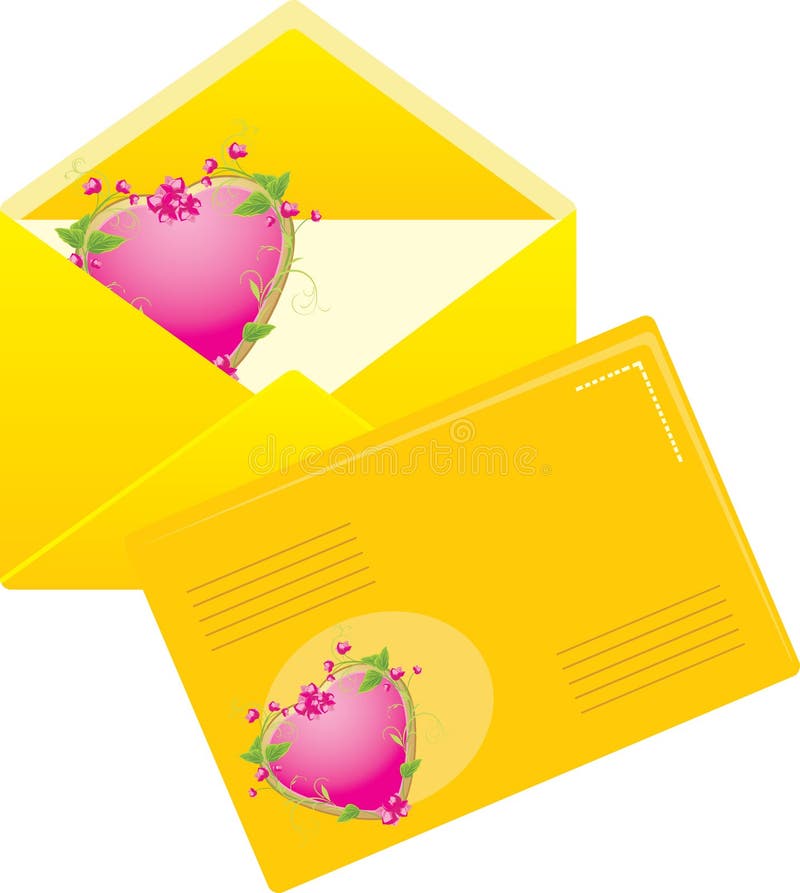 Two Yellow Envelopes To the Valentines Day Stock Vector - Illustration ...