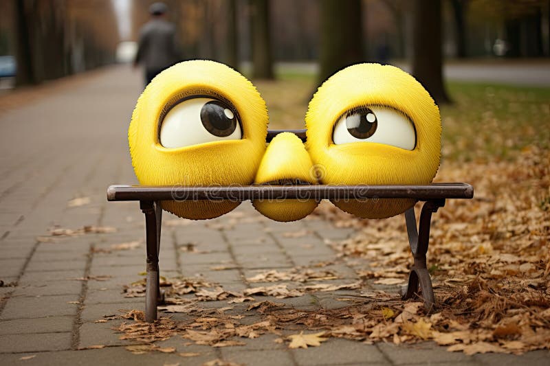 Two Yellow Faces Sitting on a Bench in the Park Stock Photo - Image of ...