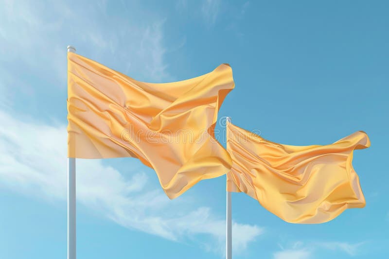 Two Yellow Flags Blowing Wind Clear Blue Sky Stock Photos - Free ...