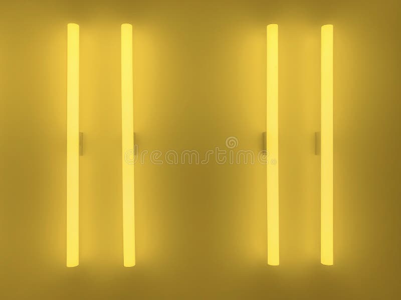 Two Yellow Fluorescent Tubes On Yellow Wall. Stock Photo - Image of ...