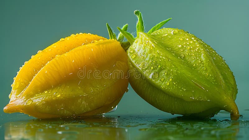 Two Yellow and Green Fruits on a Table Stock Photo - Image of petal ...