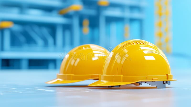 Two Yellow Hard Hats on Blue Floor Representation of Workplace Safety ...