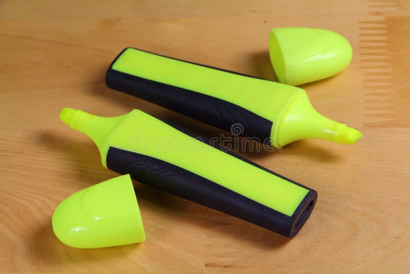 Two yellow highlighters stock photo. Image of tool, office - 139960828