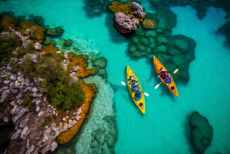 Two Yellow Kayaks Clear Water Stock Illustration - Illustration of ...