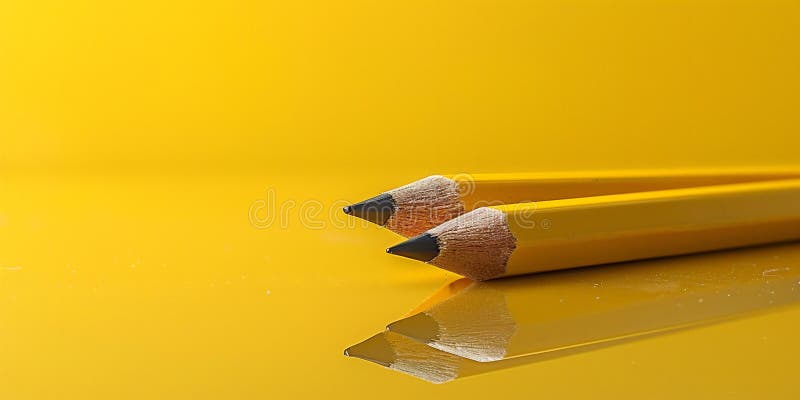 Two Yellow Pencils with Water Droplets on a Bright Yellow Background ...