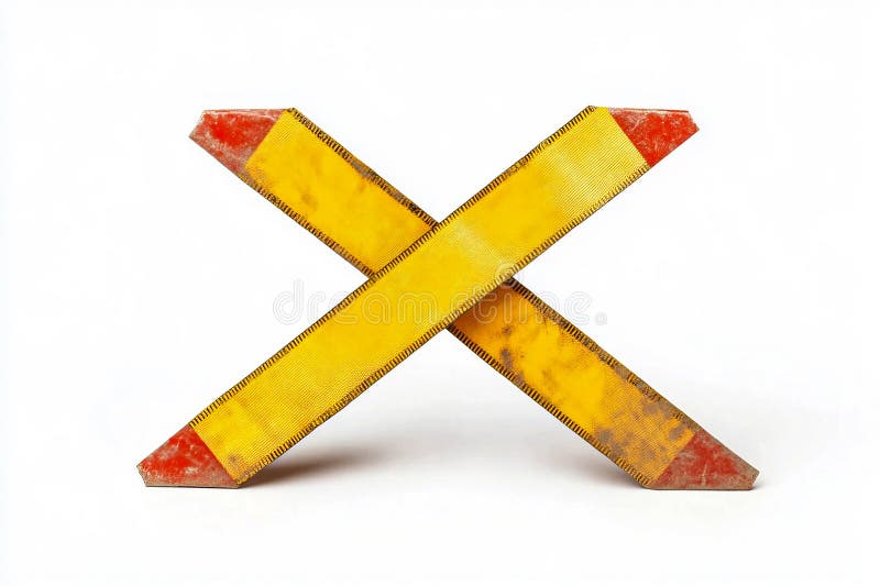 Two Yellow Planks, Marked with Red Tips, Form an X-shape. Stop Sign ...