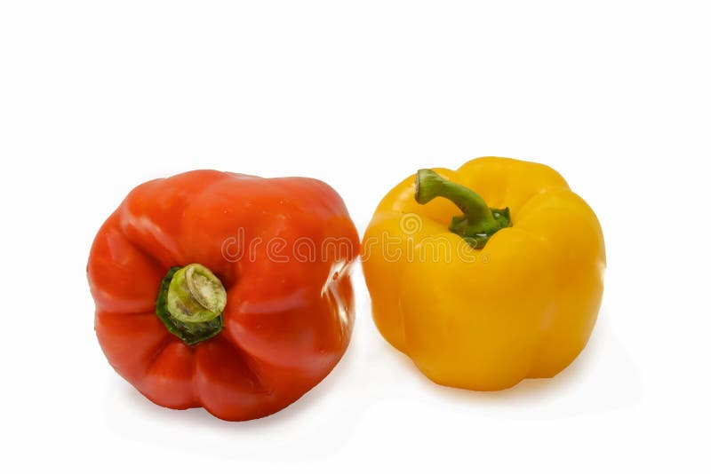 Two Yellow and Red Bell Peppers Stock Image - Image of white, eating ...