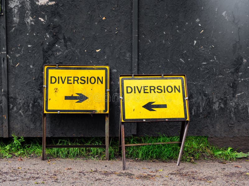 Two Yellow Traffic Diversion Signs Stock Image - Image of diversion ...