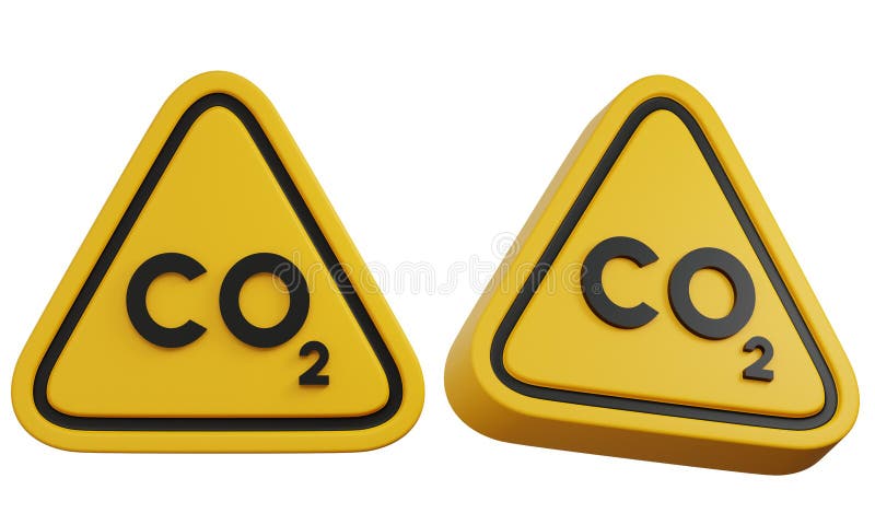Two Yellow Triangle Carbon Dioxide (CO2) Warning Signs (3D Render ...