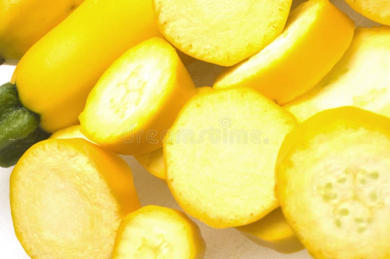 Two Yellow Zucchini Squash with Slices Stock Photo - Image of group ...