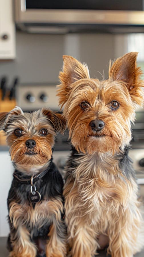 Two Yorkshire Terriers Sitting Together Stock Photo - Image of furry ...