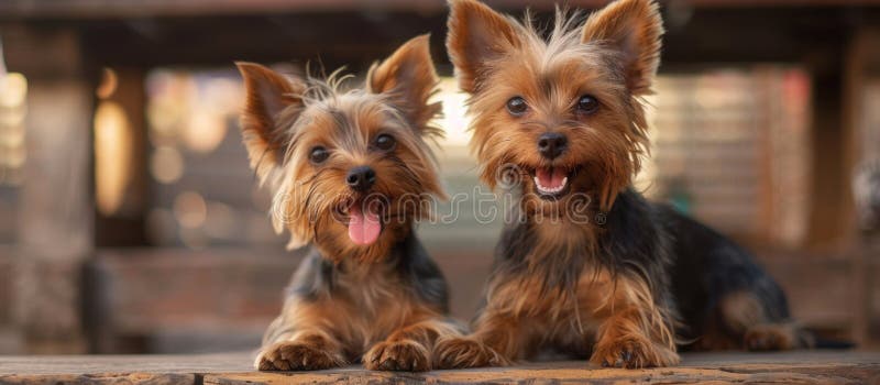 Two Yorkshire Terriers Sitting Together Stock Photo - Image of dogs ...