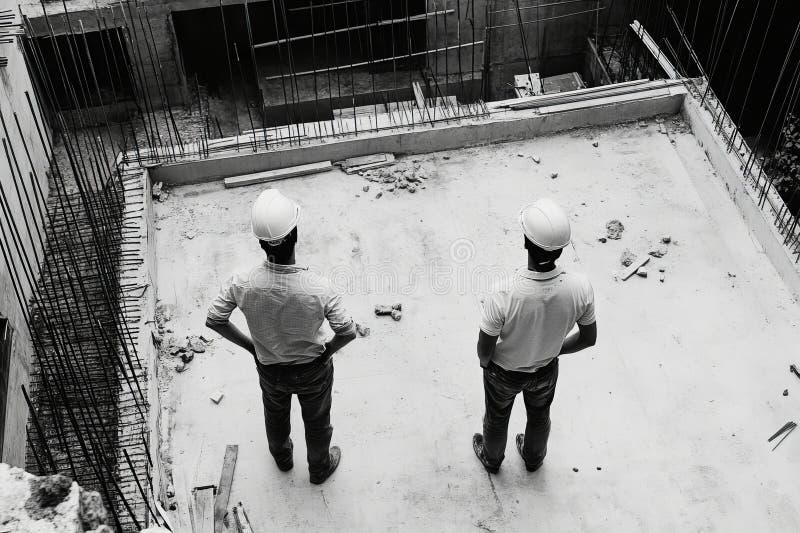 Two Young Architects Discussing Their Plans on a Bustling Building ...