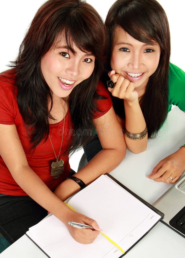 Two Young Asian Student Studying Stock Image - Image of classmates ...