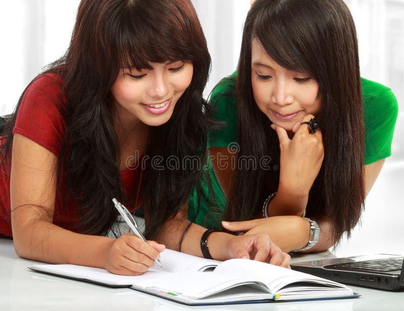Two Young Asian Student Studying Stock Image - Image of learning ...
