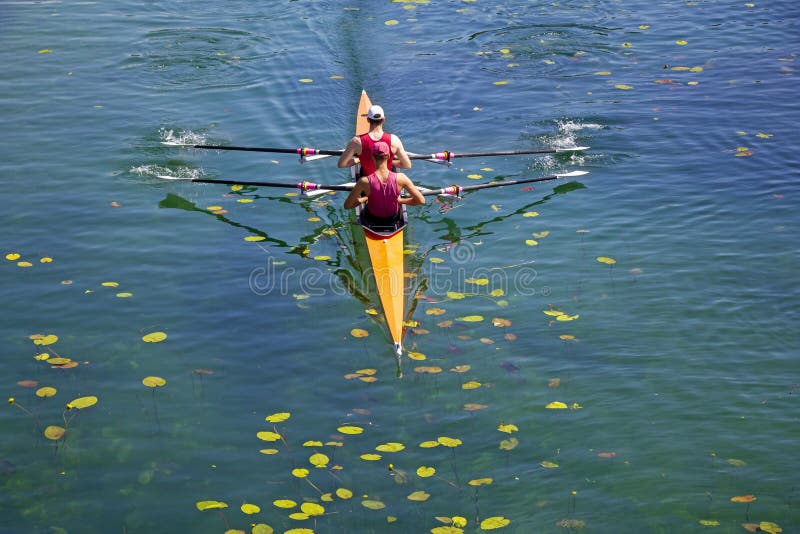 Two Young Athletes Rowing Team on Green Lake Editorial Stock Image ...
