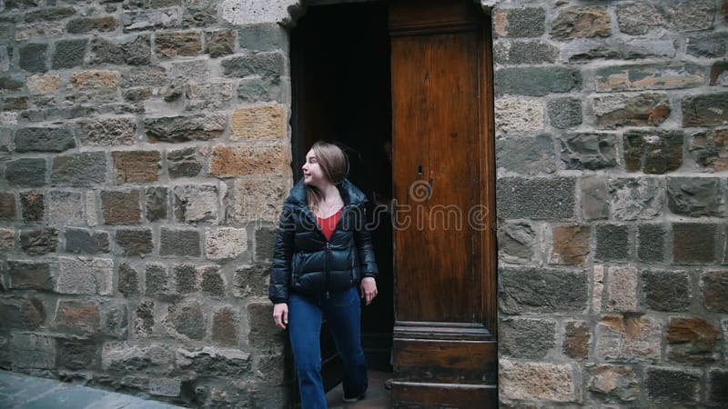 Two Young Attractive Women Leave the Building Stock Video - Video of ...