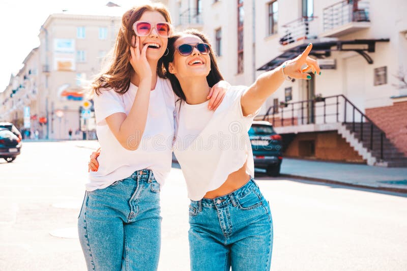 Two Young Beautiful Smiling Hipster Female Stock Photo - Image of ...