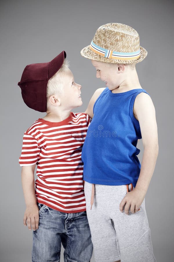 Two Young Brothers in Studio Stock Image - Image of childhood, blond ...