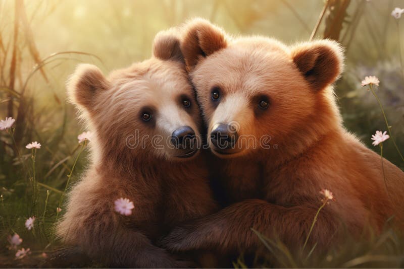 Two Young Brown Bear Portrait Stock Illustration - Illustration of wild ...