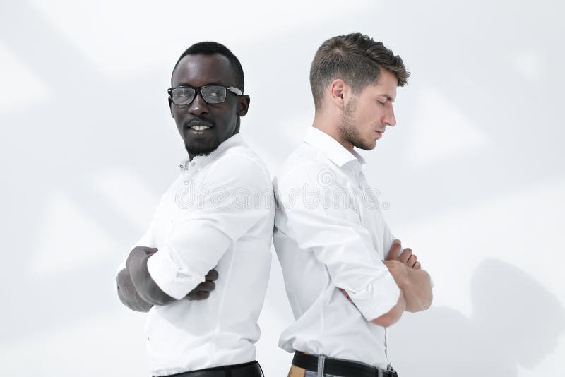 Two Men Standing Back To Back and Support Each Other Stock Photo ...