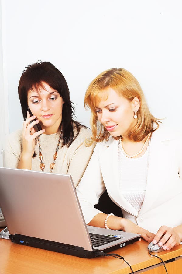 Two Young Business Women Work in Office Stock Photo - Image of portrait ...